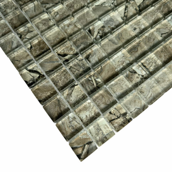 Rock Taupe 1x1 Glass Tile | Tiles and Deco