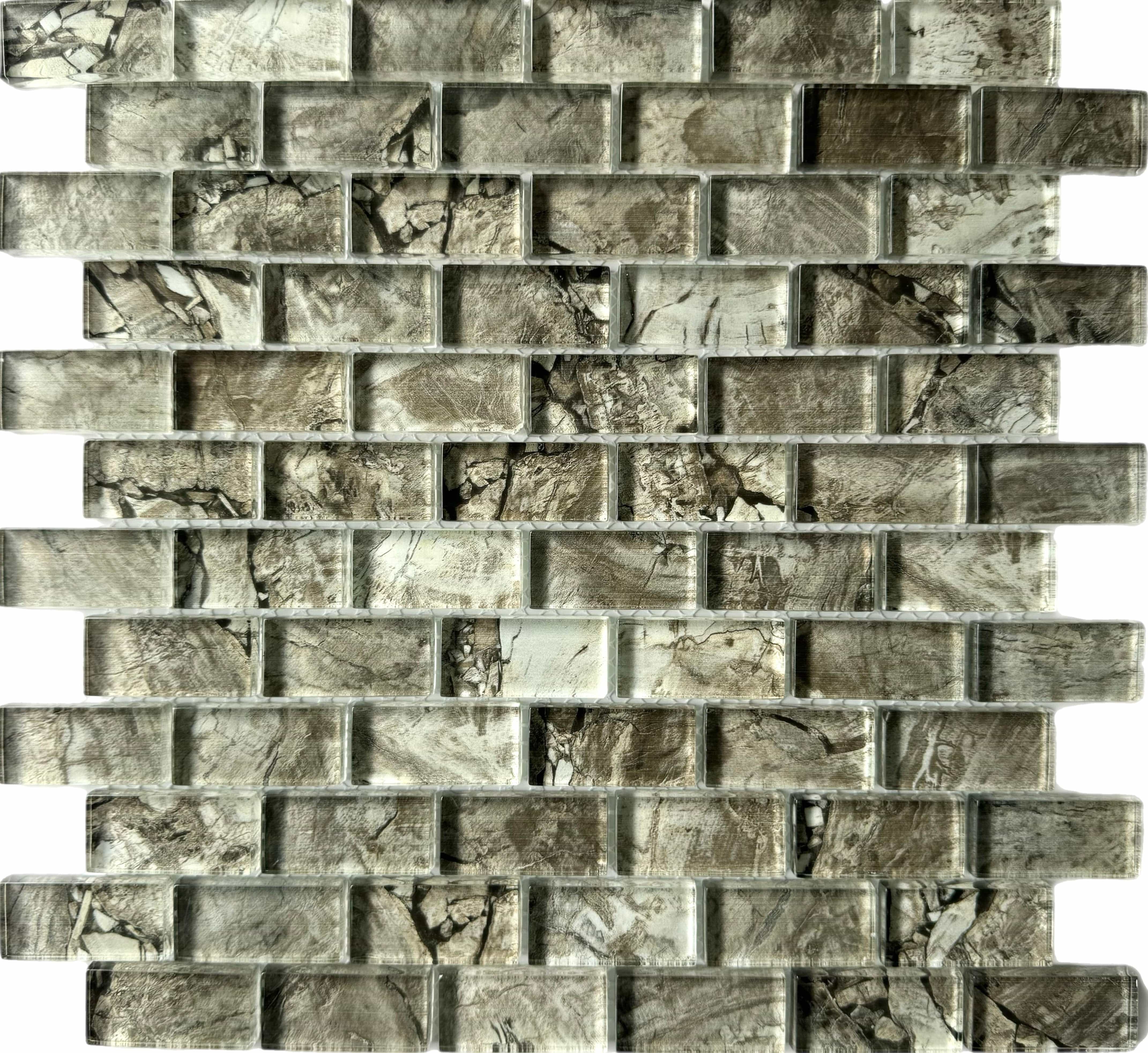 Rock Taupe 1x2 Glass Tile | Tiles and Deco