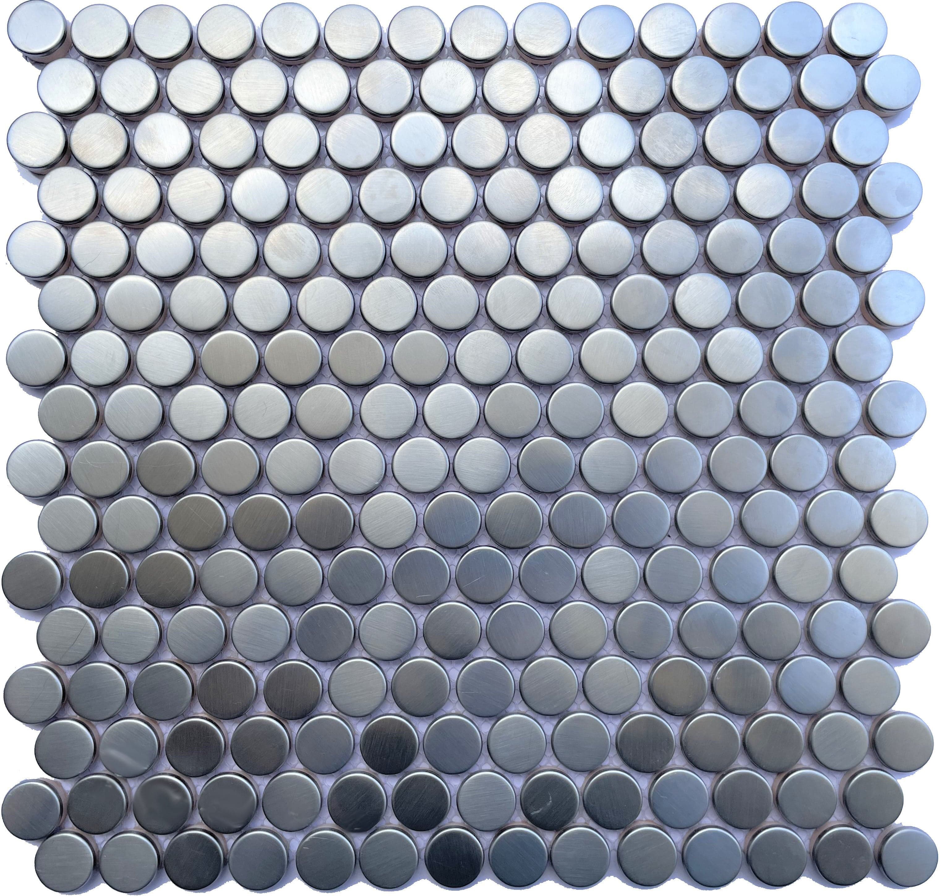 Brushed Penny Round Tiles | Stainless Steel Finish – Tiles and Deco