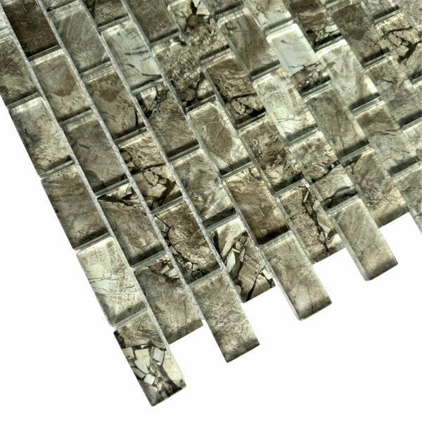 Rock Taupe 1x2 Glass Tile | Tiles and Deco