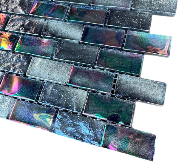 Galaxy Grey Black 1x2 Glass Tile | Tiles and Deco