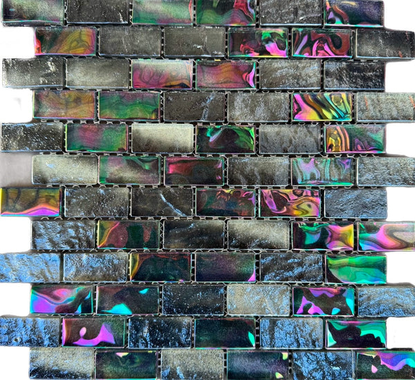 Galaxy Grey Black 1x2 Glass Tile | Tiles and Deco