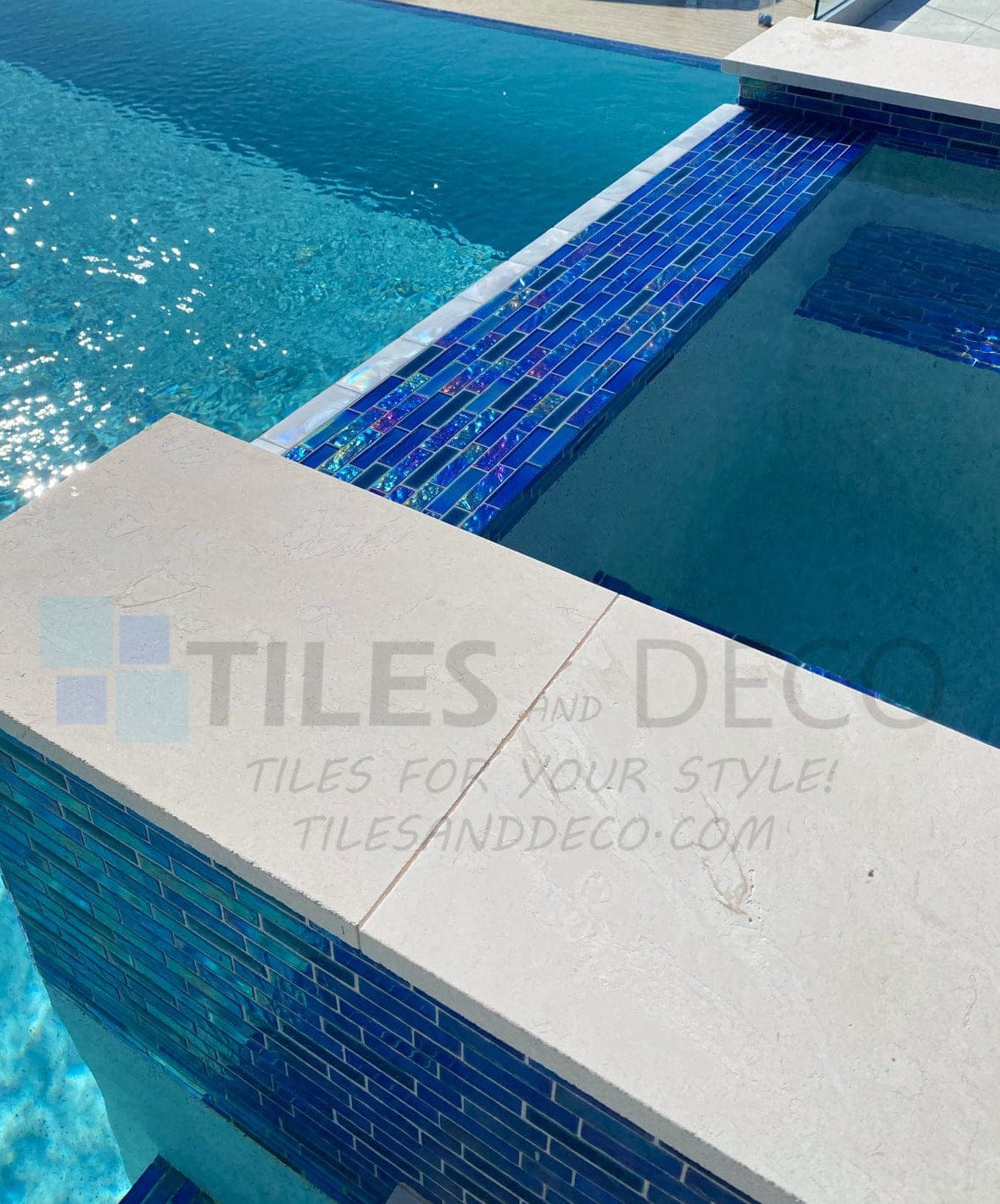 Emerald Blue Linear Glass Tile | Shop Online - Tiles and Deco