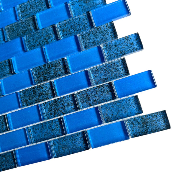 Trend Cobalt Mix 1x2 Glass Tile | Tiles and Deco