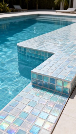 Iridescent Light Blue Pool Tile | Shop Online - Tiles and Deco