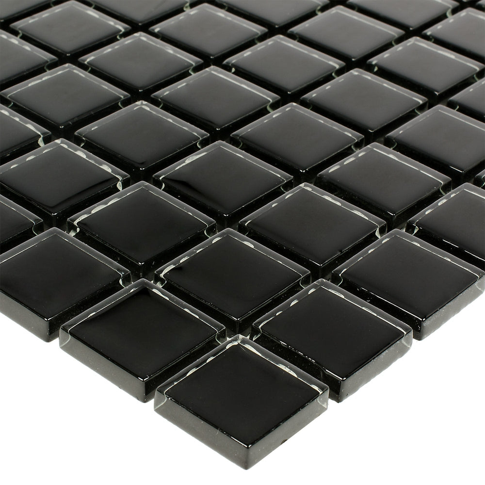 Solid Black 1x1 Glass Tile | Tiles and Deco