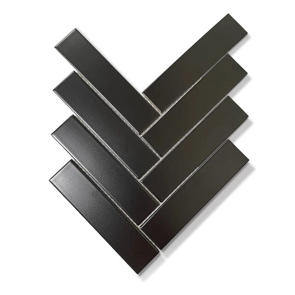 Black Herringbone Tile 2"X8" | Matte Porcelain Mosaic – Tiles and Deco