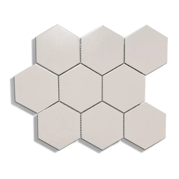 Hexagon Matte Tile | Light Mink 3" x 3.5" Porcelain – Tiles and Deco
