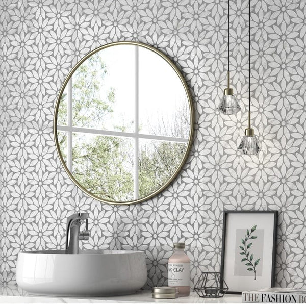 Mosaic Daisy Flower Marble Tile - Daisy Backsplash Tiles – Tiles and Deco