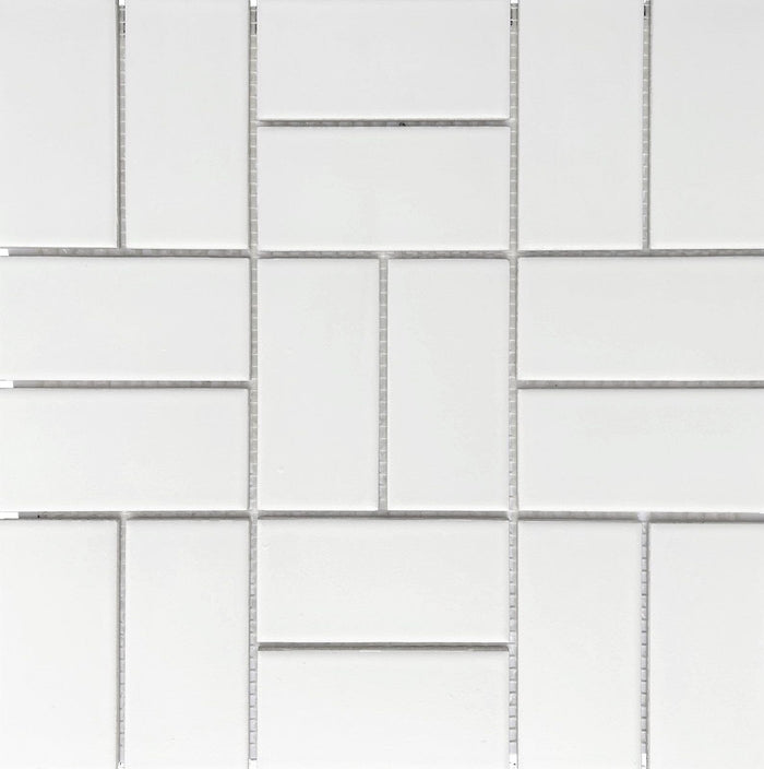 White Crosshatch Matte Porcelain Mosaic Tile - 2X4