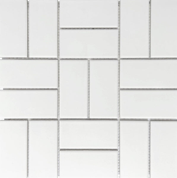 White Crosshatch Matte Porcelain Mosaic Tile - 2X4 – Tiles and Deco