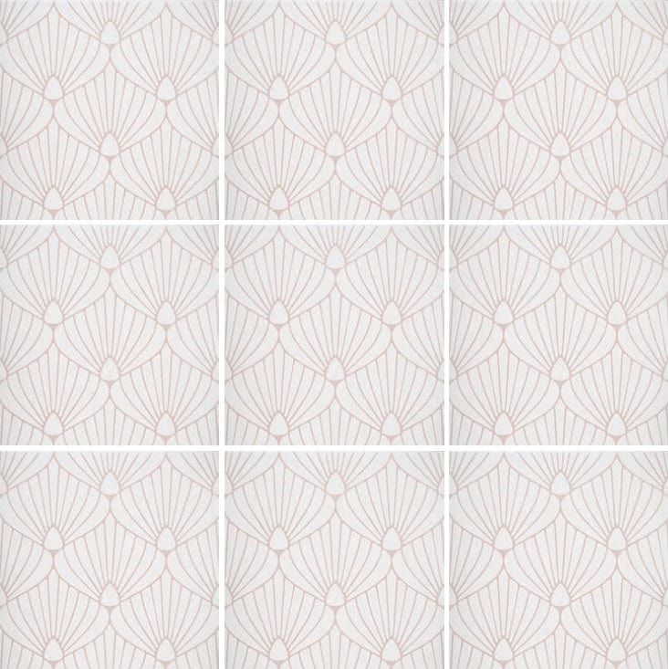 Art Deco Shell White Pink 8x8 Tile | Matte Gres Stoneware, Frost ...